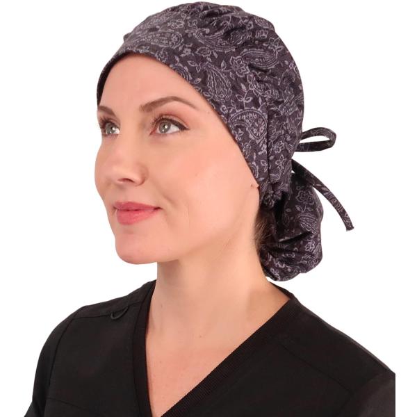 商品名: Sparkling EARTH バンド付きフワフワント サージカルスクラブ ポニーテール ワーキングキャップ コットン100% 米国製, かわいいペイズリーフローラルバティック, One Size Sparkling EARTH ...