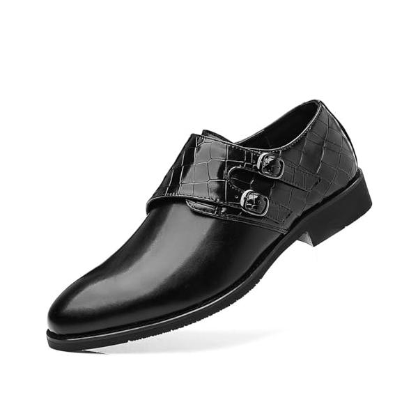 商品名:  Men Leather Double Monk Strap Pointed Toe Slip On Dress Loafers Casual Comfort Non-Slip Oxfords Formal Business Tu...