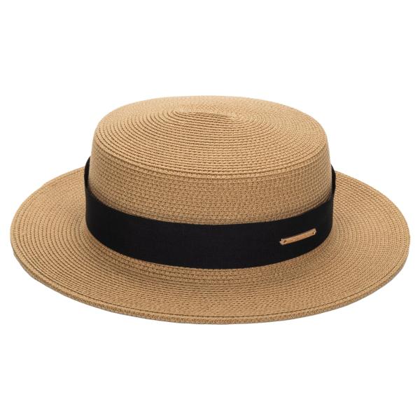 商品名:  Women Boater Straw Sun Hat - Classic Panama Short Brim Fedora Summer Beach Sun Hat Khakiブランド: Mawjom商品サイズ: Medium-...