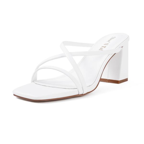 商品名:  Shoe'N Tale Strappy Heels for Women Two Band Chunky Block Summer Heeled Sandals Square Open Toe Backless Mules Sli...