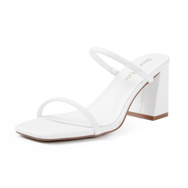 商品名:  Shoe'N Tale Pearl Strappy Heels for Women Two Band Chunky Block Heeled Sandals Square Open Toe Backless Mules Slip...
