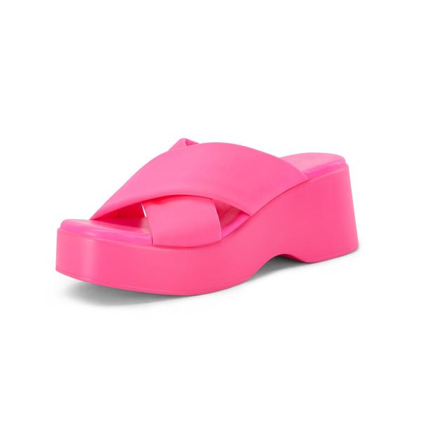 商品名:  Coutgo Women's Platform Wedge Heel Sandals Slip on Cross Strap Slides Non Slip Summer Beach Shoes, Hot Pink, Size ...