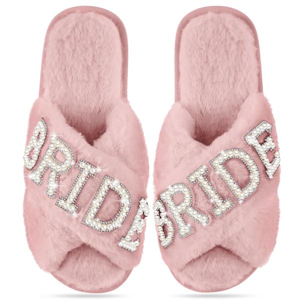 商品名: Jiuguva ブライドスリッパ ウェディング用 ホワイト ソフト レディース ブライダルスリッパ オープントゥ スリッパ ブライダルや独身パーティーギフトに, ピンク, 7-8 Jiuguva Bride Slippers fo...