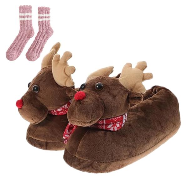 商品名:  LELEBEAR Reindeer Slippers, Christmas Slippers, Christmas Reindeer Slippers for Women, Plush Soft Warm Home Indoor...
