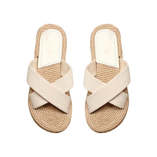 商品名: GORGLITTER レディース クリスクロスストラップ フラットサンダル 夏 オープントゥ スライドサンダル ビーチサンダル, ベージュ, 24 GORGLITTER Women's Criss Cross Strap Flat...