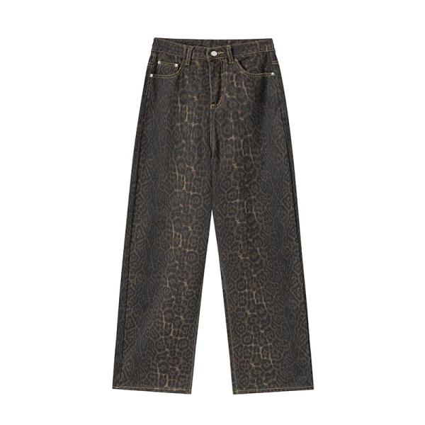 商品名:  Ponitrack Y2k Pants Leopard Print Pants Straight Leg Jeans Baggy Jeans Oversized Pants Wide Leg Jeans (Brown,XL,X-...