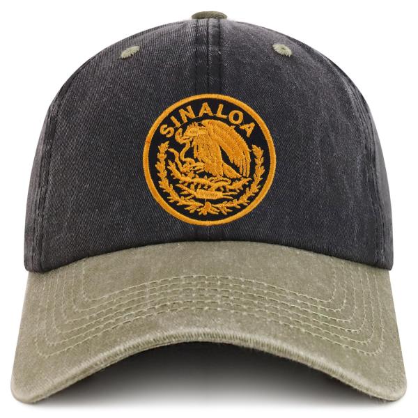 商品名:  Trendy Apparel Shop Sinaloa Mexico Gold Embroidered Patch Pigment Dyed Washed Baseball Cap - Black Khakiブランド: Tren...