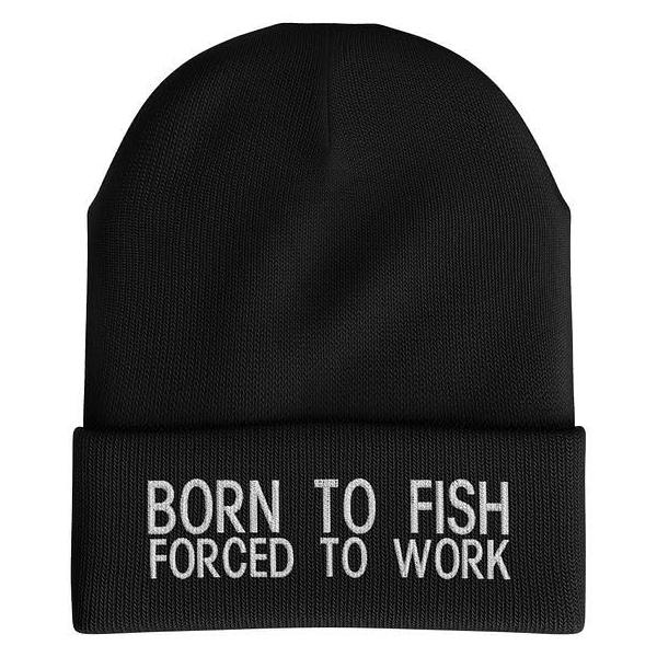 商品名:  Fishing Beanie Hat, Embroidered Born to Fish Forced to Work Hat for Men, Fishing Gifts Blackブランド: Printbox Origina...