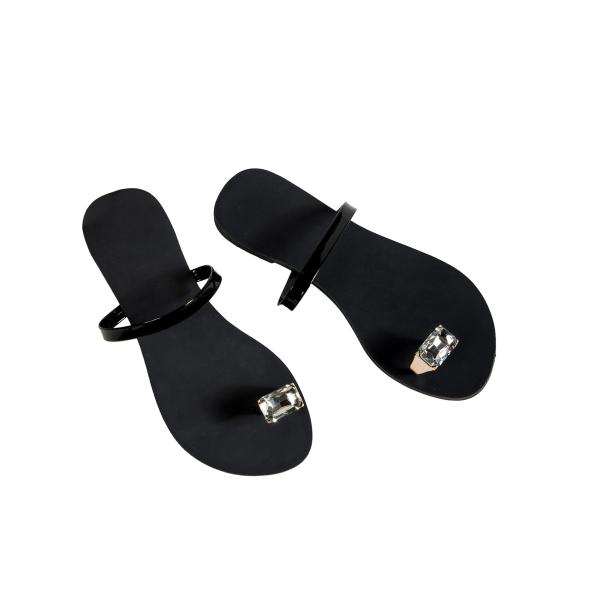 商品名: OYOANGLE レディース ラインストーン 装飾 トウリング スライドサンダル ファッションストラップ フラットサンダル バケーション アウトドアシューズ, ブラック, 7 OYOANGLE Women's Rhinestone...