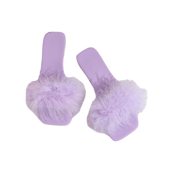 商品名:  OYOANGLE Women's Fashionable Outdoors Decor Flat Sandals Open Toe Solid Fuzzy Slide Sandals Purple 8ブランド: OYOANGLE...