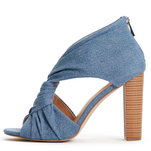 商品名: JustFab Lorelai ケージド キャメル レディースヒール - 完璧なレディースシューズ ドレッシーカジュアルスタイル、オープントゥブロックヒール、女性用サマーシューズヒール - レディースヒール, ミディアムデニム, ...