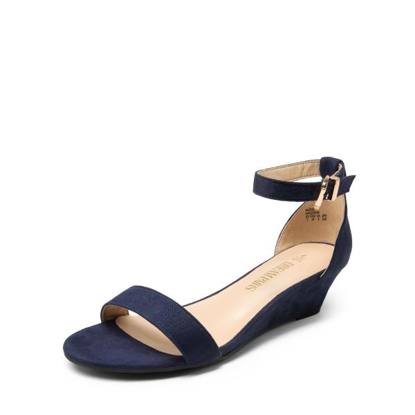 商品名: DREAM PAIRS レディース イングリッドアンクルストラップ ローウェッジサンダル, ネイビー-スエード-1, 10 DREAM PAIRS Women's Ingrid Ankle Strap Low Wedge Sand...