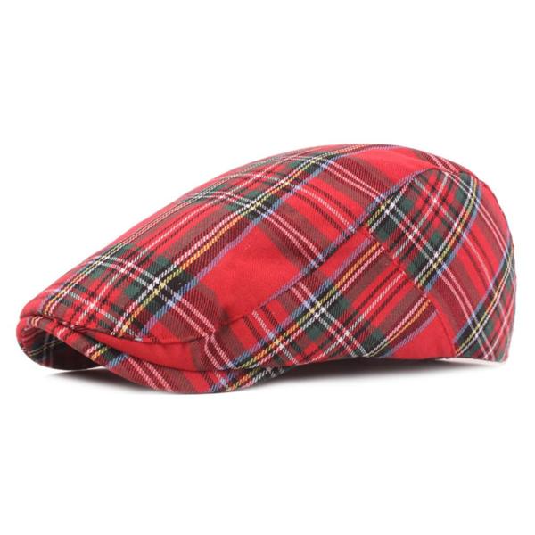 商品名:  Women Newsboy Cap Vintage Flat Cap Driving Hat Cabbie Cap Adjustable Plaid Beret Hats for Women Men Redブランド: Eforc...