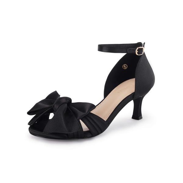商品名:  Coutgo Women's Kitten Heels Bow Low Heel Sandals Open Toe Ankle Strap Party Wedding Dress Shoes, Black, Size 8.5ブラ...