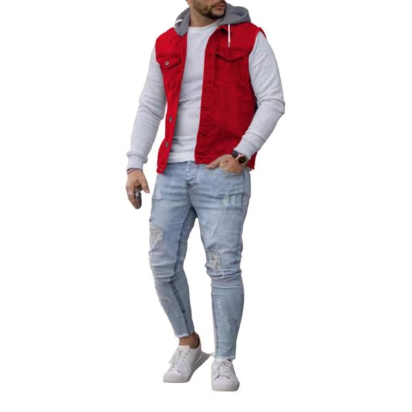 商品名:  Kinkia Mens Hooded Denim Vest Casual Vintage Sleeveless Slim Fit Button Down Trucker Jean Jacket with Hood(KK0741-...