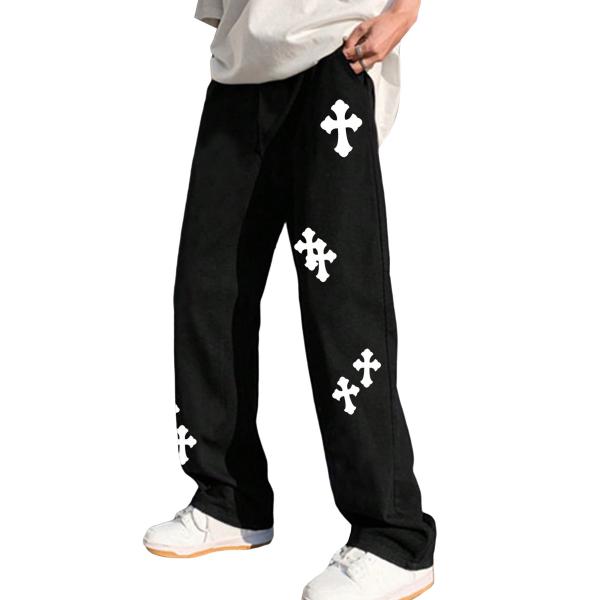 商品名: Floerns メンズ グラフィックプリント ドローストリング ウエスト ストレートレッグ ワークアウト スウェットパンツ, ブラック 十字架, Medium Floerns Men's Graphic Print Drawstr...