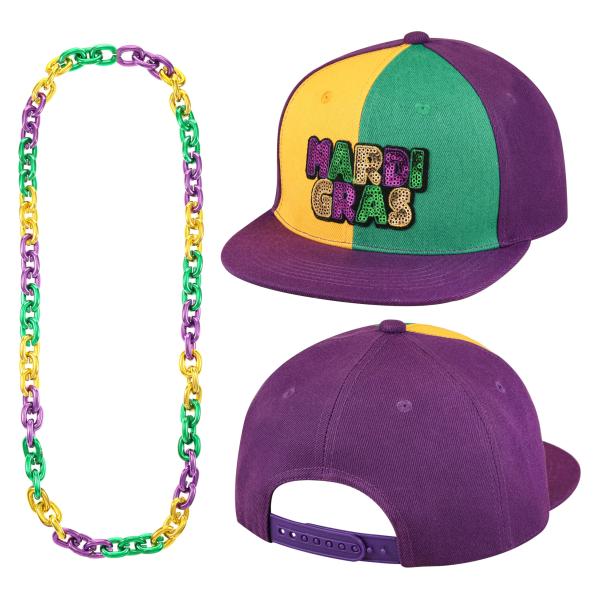 商品名:  REU GLOBAL Mardi Gras Outfits Costume Accessories Tri-colors Cap with Tri-colors Chain Necklace for Women Men Mard...