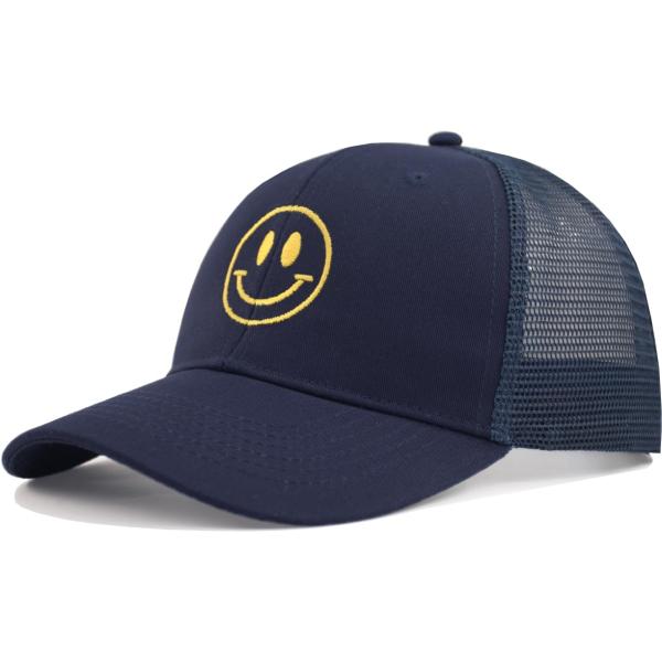商品名: AOSMI スマイル刺繍メッシュバック ベースボールキャップ, ネイビー, Small-Large AOSMI Smile Face Trucker Baeball Hat for Men Women, Snapback Adju...