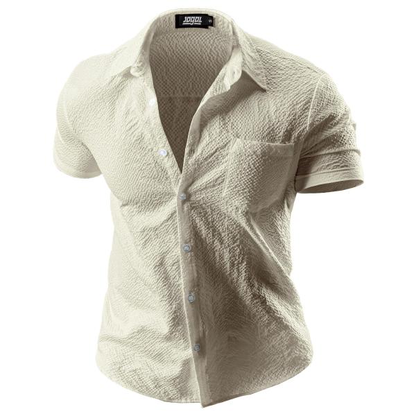 商品名:  JOGAL Men's Casual Button Down Muscle Fit Shirts Short Sleeve Solid Lightweight Shirts Textured Summer Beach Weddi...