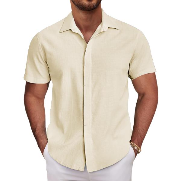 商品名:  COOFANDY Mens Linen Short Sleeve Shirts Casual Button Down Shirt Lightweight Rextured Shirts Summer Beach Beigeブラン...