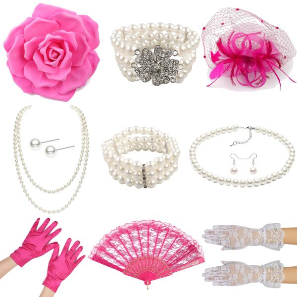 商品名: LATIMOON 11個 ティーパーティーアクセサリー 花嫁 ファシネーター 帽子 結婚式 レディース ガールズ レース グローブ ネックレス ブレスレット イヤリング レース 折りたたみ扇子, エチレン酢酸ビニル(EVA)。 1...