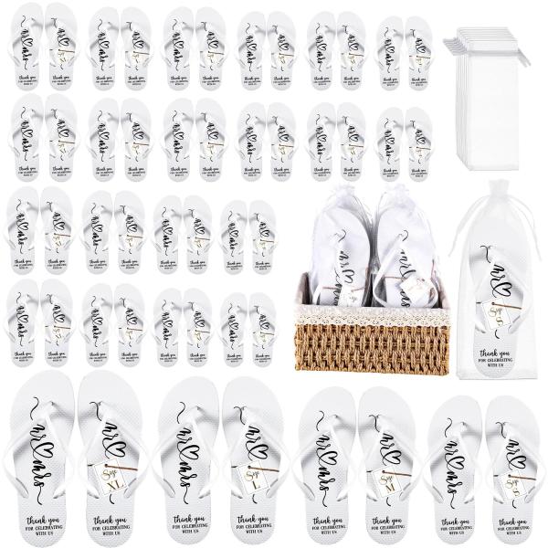 商品名: Breathfy ウェディングビーチサンダル バルクスリッパ ビーチサンダル レディースウェディングサンダル サイズカード付き 巾着袋 24組, ホワイト, Small-X-Large Wide Breathffy 24 Pair...