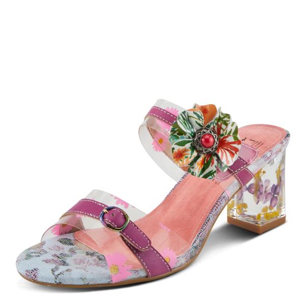 商品名:  Spring Step L'Artiste Women's SUNNYSKY Lucite Heel Sandals - Dried Flower Block Heel, Double Strap Design Fuchsia ...