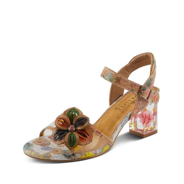 商品名:  Spring Step L'Artiste Women's BREAKAWAY Floral Sandals - Dried Flower Block Heel, Hook and Loop Closure Tan Multi ...