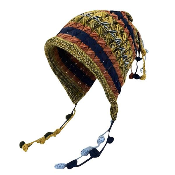商品名:  Rainbow Knit Hat Beanie with Cute Ball Tassels Tied Knit Hat - Ear Flaps - Nepal - Colorful Rainbow Striped Cap Gi...