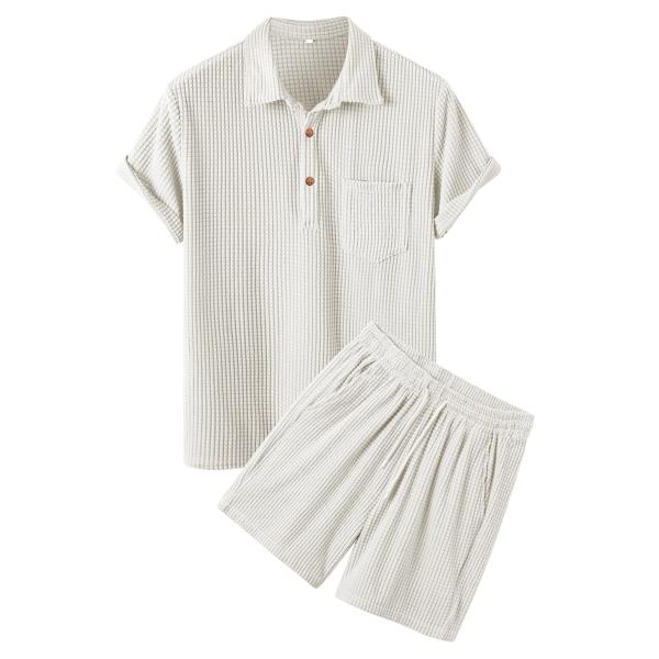 商品名:  ZAFUL Men's Button Down Shirt Sets Solid Color Texture Button Up Corduroy Beach T-Shirts Shorts Outfits White XLブラ...