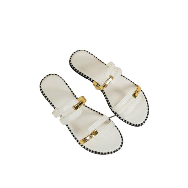 商品名: GORGLITTER レディースファッションサンダル ツートンカラー カットアウトデザイン スライドサンダル, ホワイト, 24 GORGLITTER Women's Colorblock Cut Out Strap Flat S...