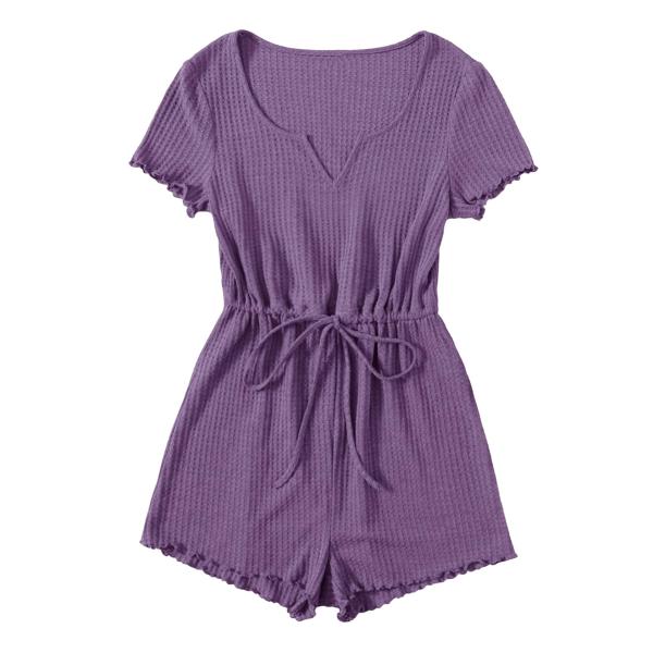 商品名:  Floerns Women's Drawstring Notched Neck Lettuce Trim Romper Short Jumpsuit Outfit Purple XSブランド: Floerns商品サイズ: X-S...