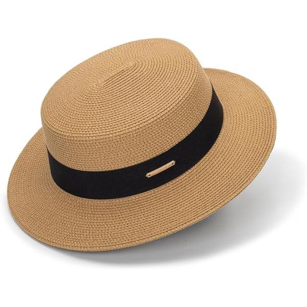 商品名:  Women Beach Straw Sun Hat - Summer Classic Boater Sun Hat Panama Short Brim Fedora for Party Travel(S/M) Khakiブランド...
