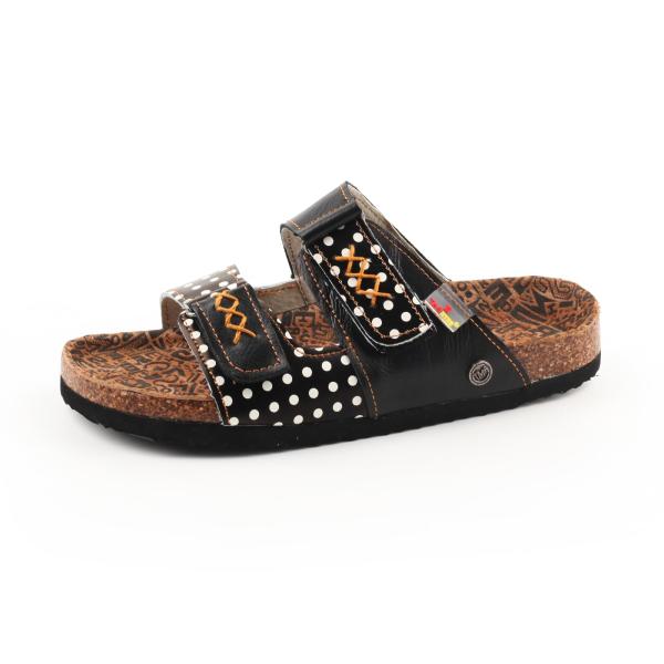 商品名: TMA EYES レディース フラットサンダル コルクフットベッド オープントゥ スライド 調節可能なスリッポンスリッパ, ブラック水玉, 6 TMA EYES Womens Flat Sandals with Cork Foot...