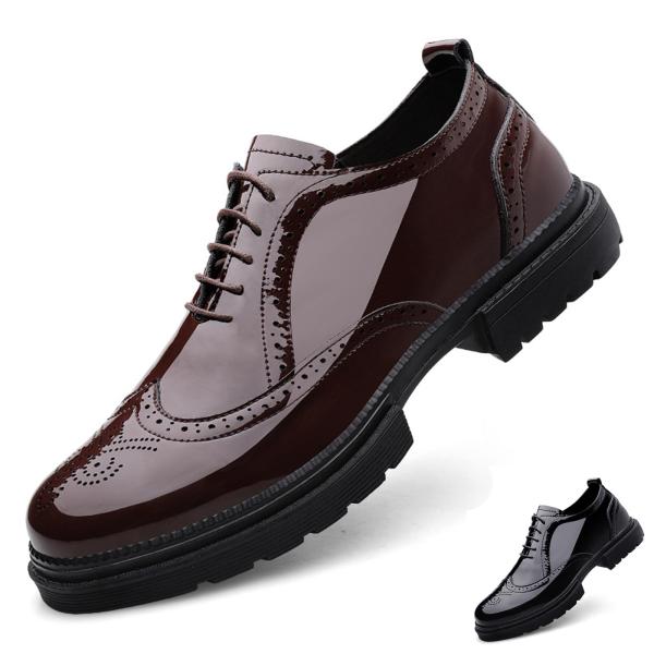 商品名:  Men's Patent Leather Wing Tips Carved Lug Brogue Oxfords Shoes Fashion Classic Round-Toe Lace Up Low Top Genuine L...