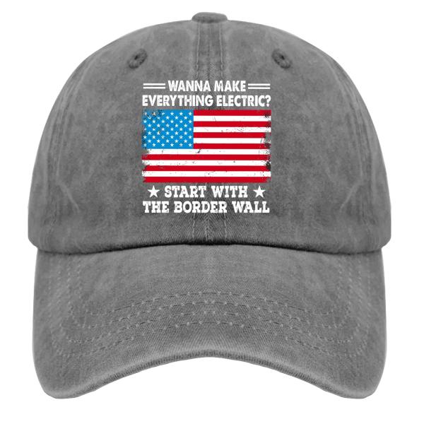 商品名:  SNOWPOP Wanna Make Everything Electric Start with The Border Wall Hat for Women Baseball Caps Soft Washed Hiking H...