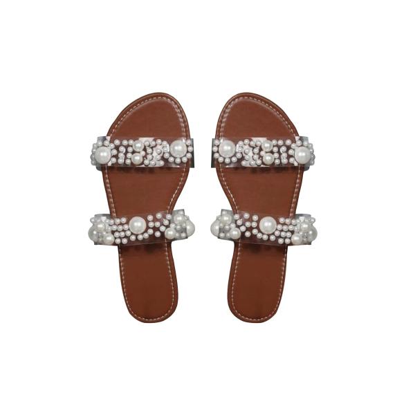 商品名: GORGLITTER レディース クリアフラットサンダル パールオープントゥ スライドサンダル, ホワイト, 24 GORGLITTER Women's Clear Flat Sandal Pearl Open Toe Slide...