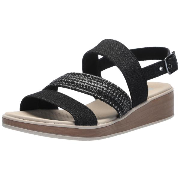 商品名: BZees レディース ブラボー カジュアル ストラップ ウェッジサンダル, ブラックフェイクレザー, 24 BZees Womens Bravo Casual Strappy Wedge Sandals Black Faux L...