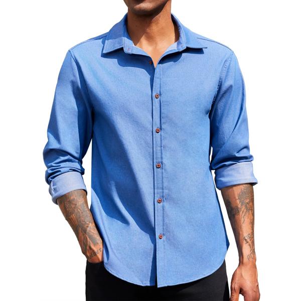 商品名:  Runcati Mens Button Down Shirt Long Sleeve Casual Business Regular Fit Plain Denim Shirt Blueブランド: Runcati商品サイズ: M...