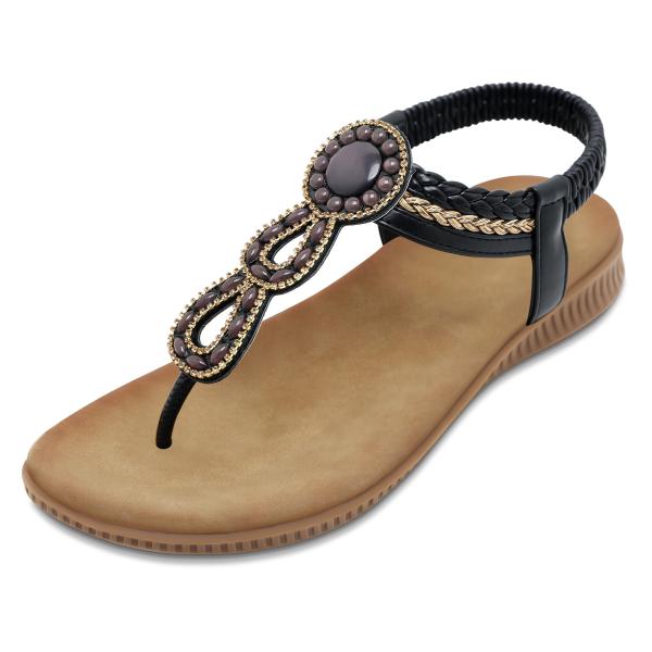商品名:  WESIDOM Flat Sandals for Women Dressy, Arch Support Summer Beach Sandals Rhinestone T-Strap Elastic Strap Rubber S...