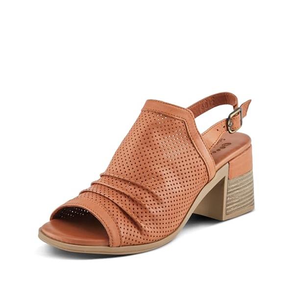 商品名: Spring Step NOCTIUM レディース スタックヒールサンダル 穴あきレザーアッパーとピープトゥディテール, キャメル, 9.5-10 Spring Step NOCTIUM Women's Stacked Heel ...