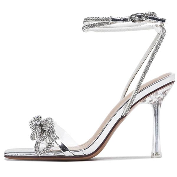 商品名:  Women's Bowknots Crystal Sandals Clear Slingback Heels Square Toe Party Wedding Dress Shoesブランド: Wnshonzy商品サイズ: 5商...