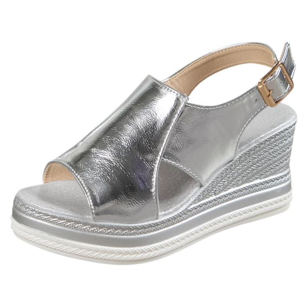 商品名:  Womens Espadrille Wedge Sandals Open Toe Platform Fish Mouth Silver Ankle Strap Slingback Summer Dress Shoes Wide ...