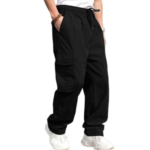 商品名:  Black Cargo Pants Men Baggy Drawstring Hip Hop Sweatpants Dance Hiking Pants Workout Joggers Trousers Streetwear M...