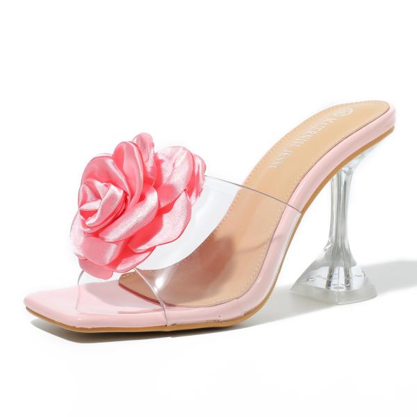 商品名:  MAIERNISI JESSI Women Flowers High Heels Mules Sandals Square Toe Slip on Dress Bridal Wedding Sandals Pink 40 - U...