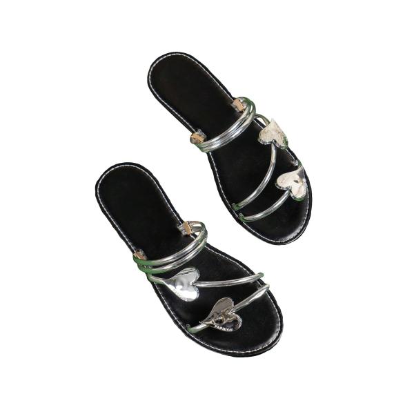 商品名: GORGLITTER レディース ハートバックル フラットサンダル オープントゥ ストラップ ツーウェイ スリッポン スライドサンダル, シルバー, 24 GORGLITTER Women's Metallic Sparkly S...