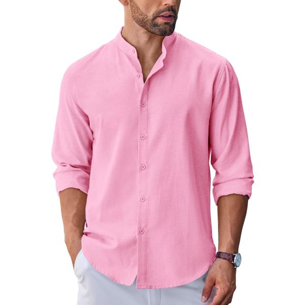 商品名:  COOFANDY Mens Band Collar Dress Shirt Oxford Casual Shirt Untucked Button Down Shirt Pinkブランド: COOFANDY商品サイズ: X-La...