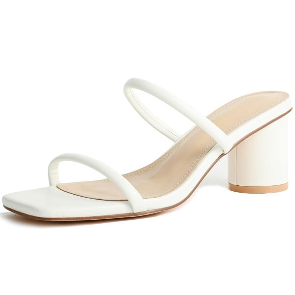 商品名: AIUZO レディース スクエア オープントゥ ヒールサンダル ストラップ2本 ブロック ミッドヒール スリップオン ストラップヒール サンダル ワークパーティー 結婚式用, ホワイト, 24 AIUZO Women's Squa...