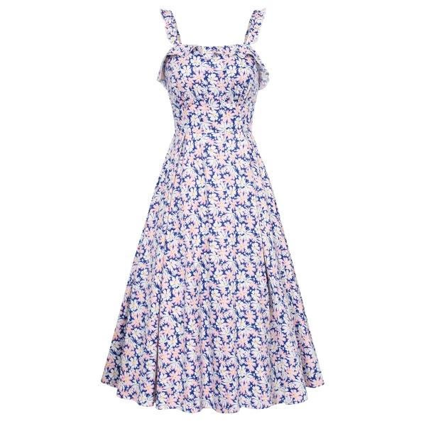 商品名:  Belle Poque Women's 2024 Summer Floral Flowy Dress Square Neck Strappy Swing A Line Beach Midi Boho Dress (Blue-Pi...