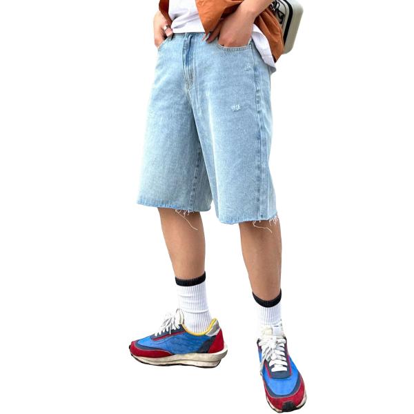 商品名:  Verdusa Men's Frayed Raw Hem Loose Bermuda Denim Shorts Light Blue Smallブランド: Verdusa商品サイズ: Small高さ: 34cm横幅: 26.2c...